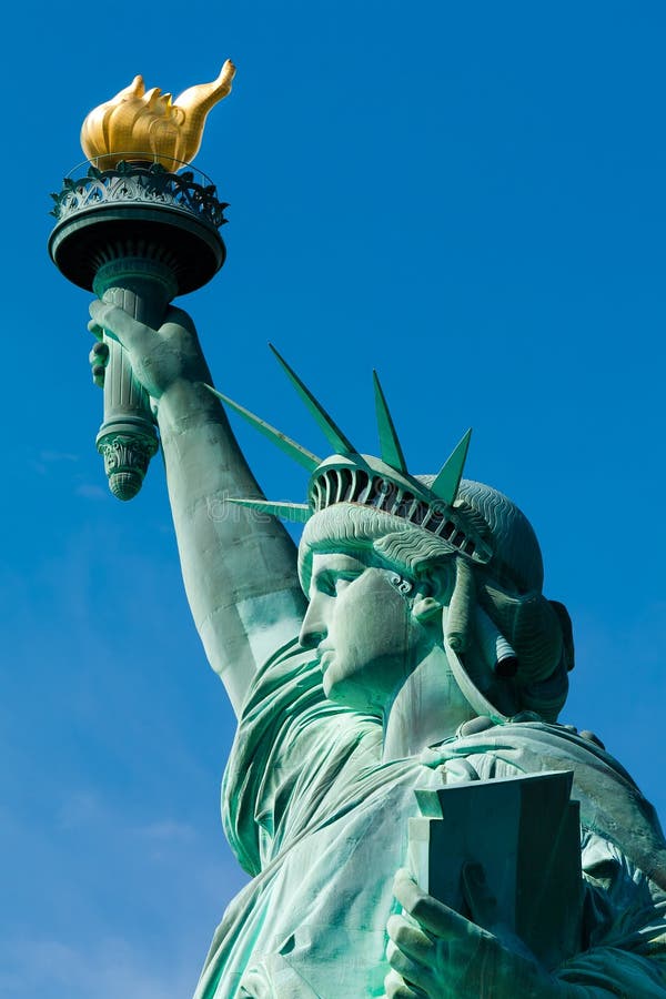 The Statue of Liberty and New York City Skyline Stock Photo - Image of ...
