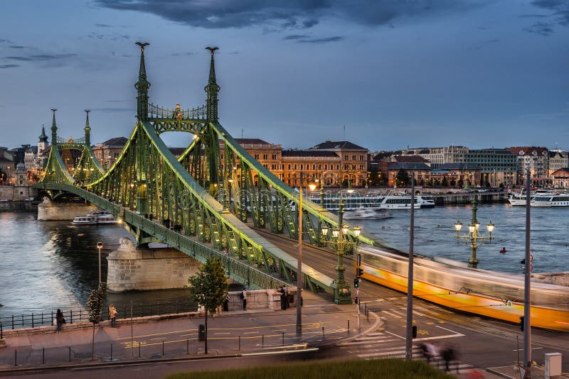 Liberty Bridge Nightscape, Budapest Stock Image - Image of travel ...