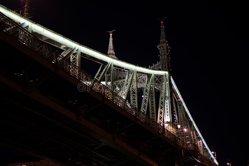 The Liberty Bridge at Budapest in Night Stock Image - Image of complex ...