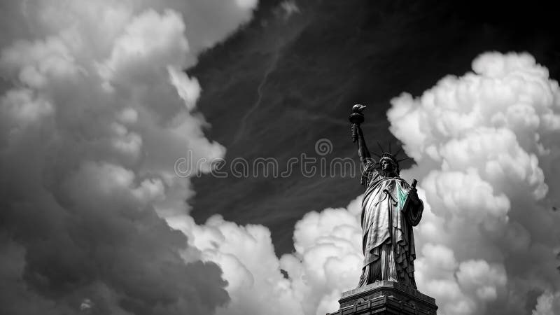 Liberty Statue with Moving Clouds in Black and White Stock Footage ...