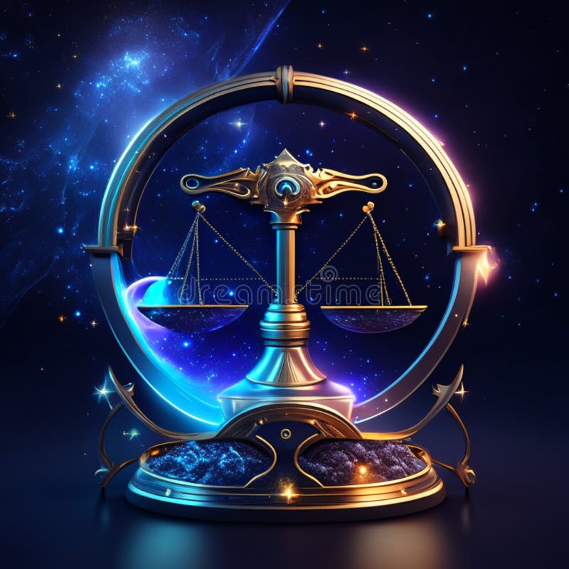 Libra and Scales of Justice in Space, Flat Vector Illustration ...