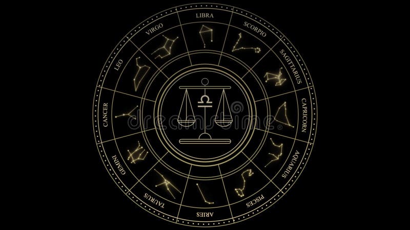 LIBRA Sign in the Zodiac Wheel with Star Constellations Stock Footage ...