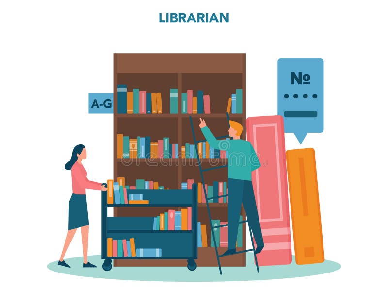 Librarian Concept. Library Staff Holding and Sorting Book Stock Vector ...