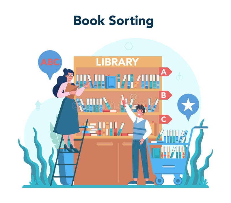 Librarian Concept. Library Staff Holding and Sorting Book Stock Vector ...