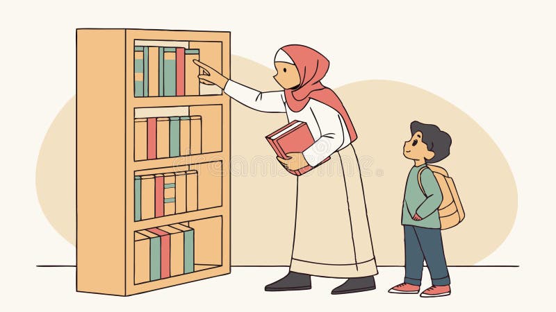 Librarian Helping Child in Library Reading and Educational Support ...