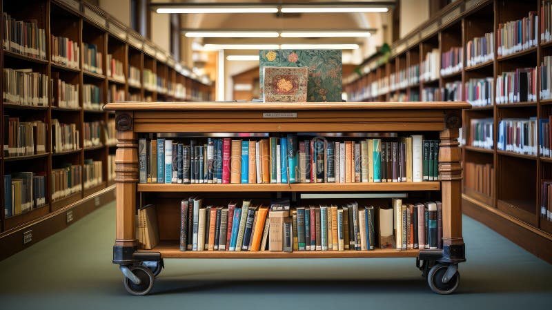 Librarian library cart stock illustration. Illustration of study ...