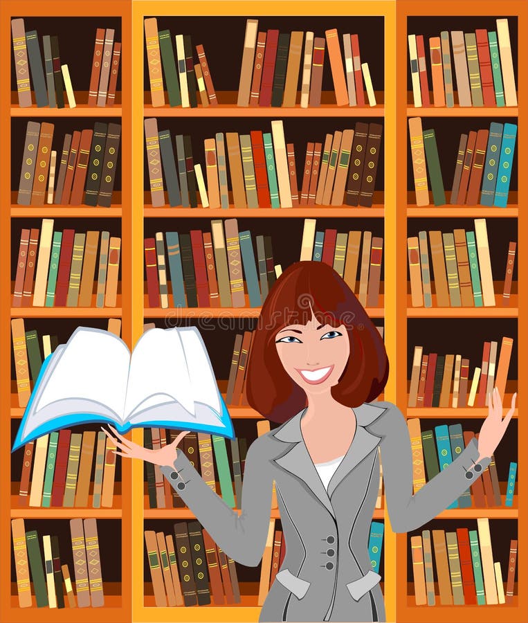 Librarian with Books on Her Head Stock Vector - Illustration of ...