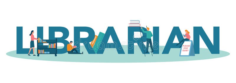 Librarian Typographic Header Concept. Library Staff Holding and Sorting ...