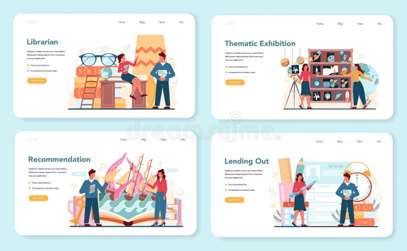 Librarian Web Banner or Landing Page Set. Library Staff Lending Out ...