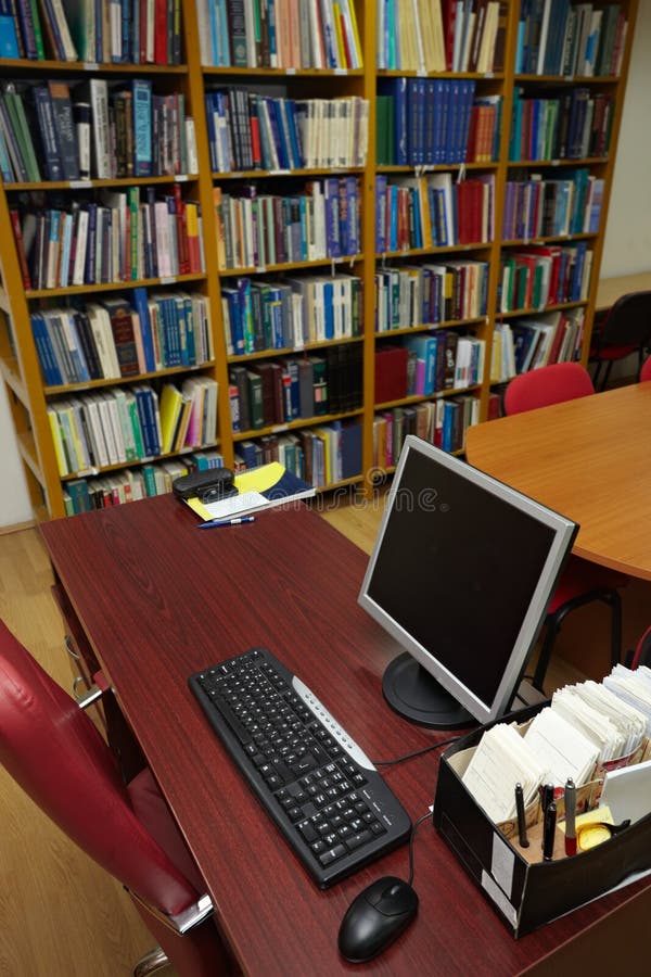Workplace in library stock image. Image of indoor, library - 17345941