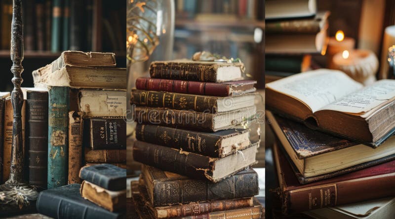 In a Library, an Aged Bookshelf with Old Books Creates a Grunge ...