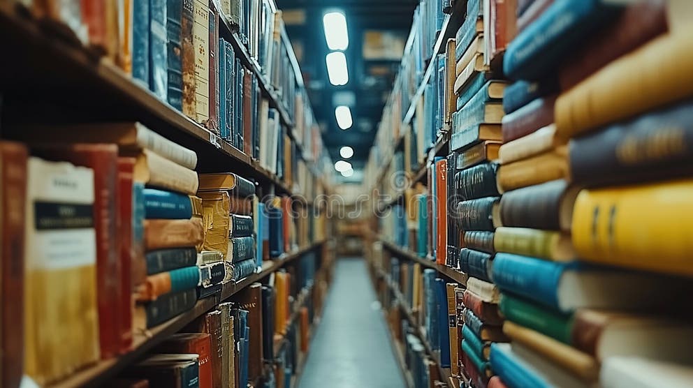 Library Aisle Filled with Books, Study, Research, Learning Environment ...