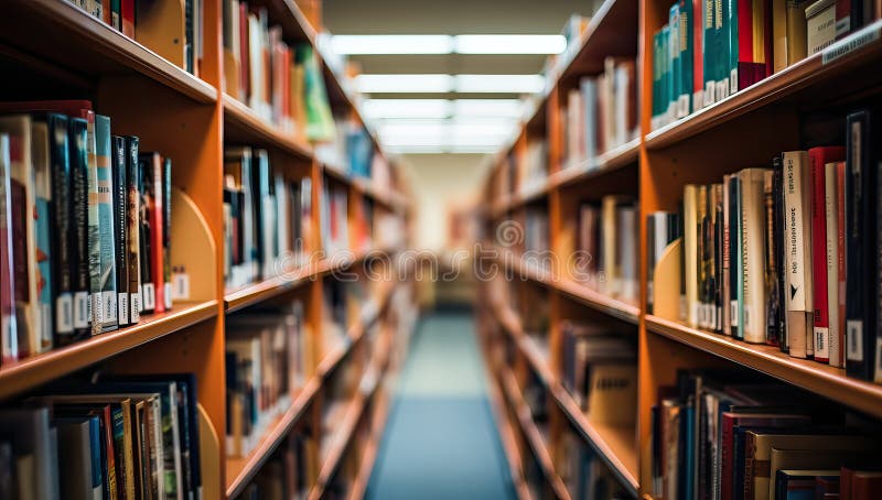 Library Aisle with Rows of Colorful Books Stock Illustration ...