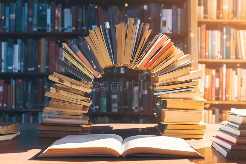 Library Allure Stacks of Books Create a Backdrop for Education Stock ...