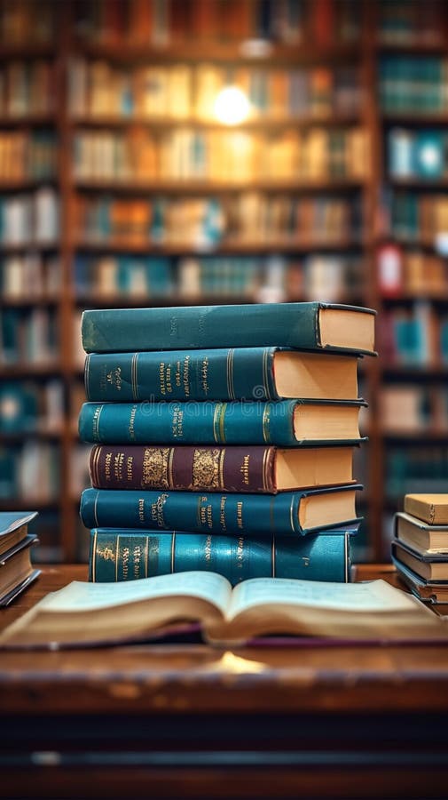 Library Ambiance, Back To School Concept, Book Stack, Blurred Bookshelf ...