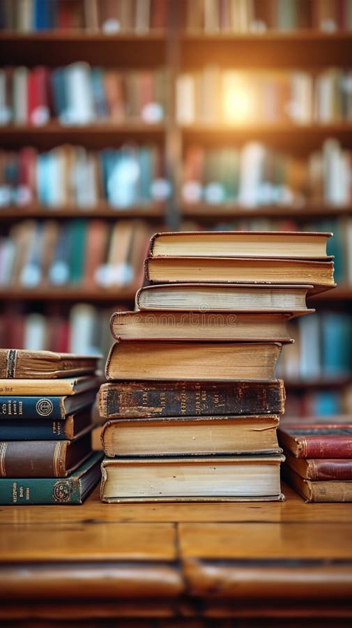 Library Ambiance, Back To School Concept, Book Stack, Blurred Bookshelf ...