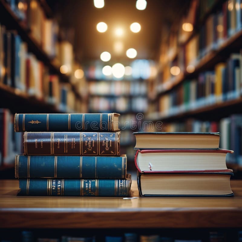Library Ambiance, Back To School Concept, Book Stack, Blurred Bookshelf ...