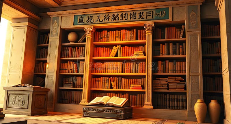 A Library in an Ancient Egyptian-style. Stock Illustration ...