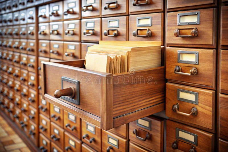 Library or Archive Reference Card Catalog with Opened Drawer Stock ...