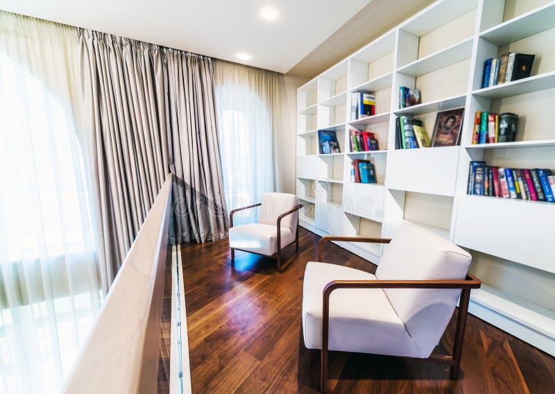 Library with arm chairs. stock image. Image of residence - 47600021