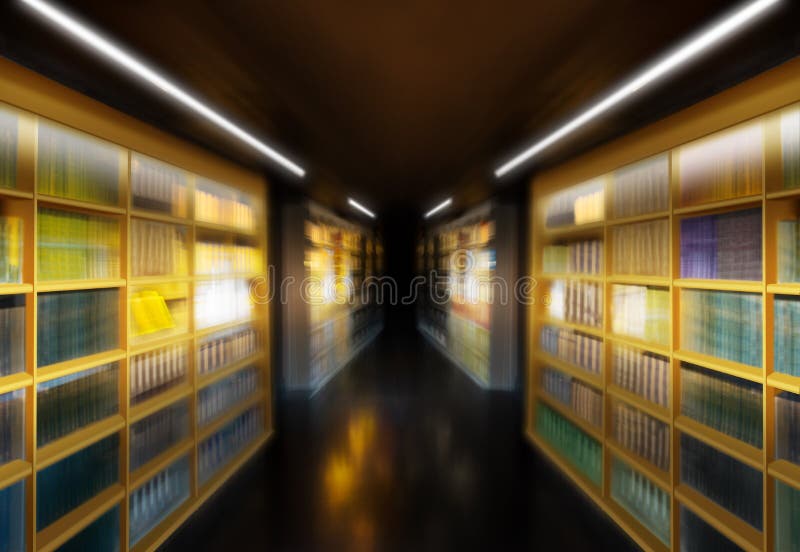 Library with blurred books stock photo. Image of bookshelf - 157419636