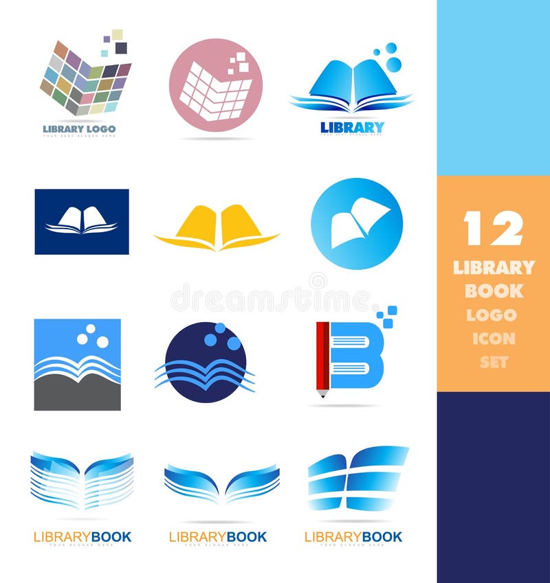 Library book logo icon set stock vector. Illustration of icon - 60539495