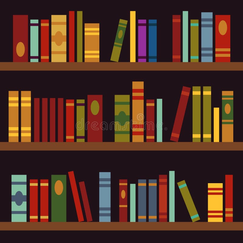 Cartoon Color Library with Book Shelves Interior Inside Concept. Vector ...