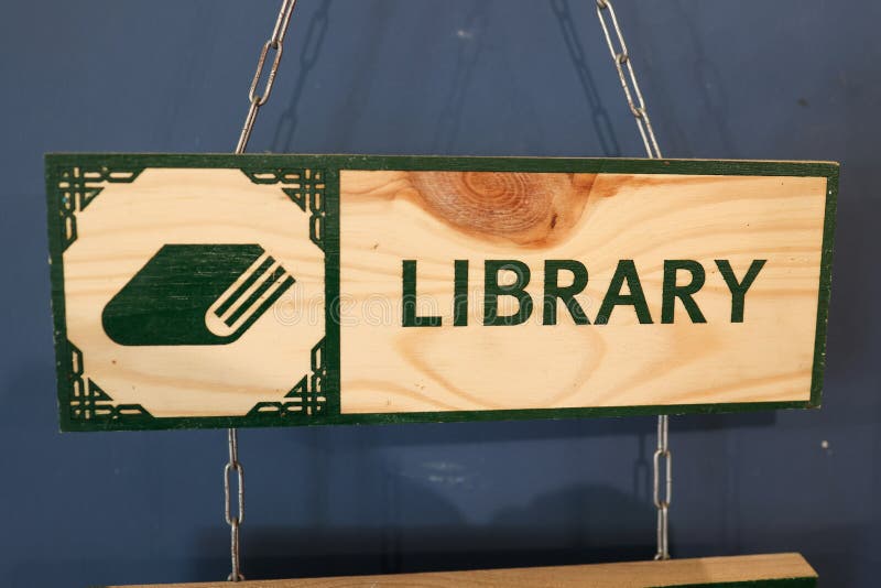 Library and Book Sign on a Wall. Stock Image - Image of public, design ...