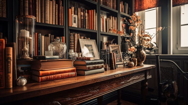 Library with Bookcases. Many Different Books on the Shelves Stock ...