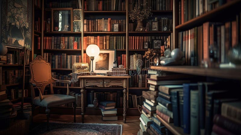 Library with Bookcases. Many Different Books on the Shelves Stock ...