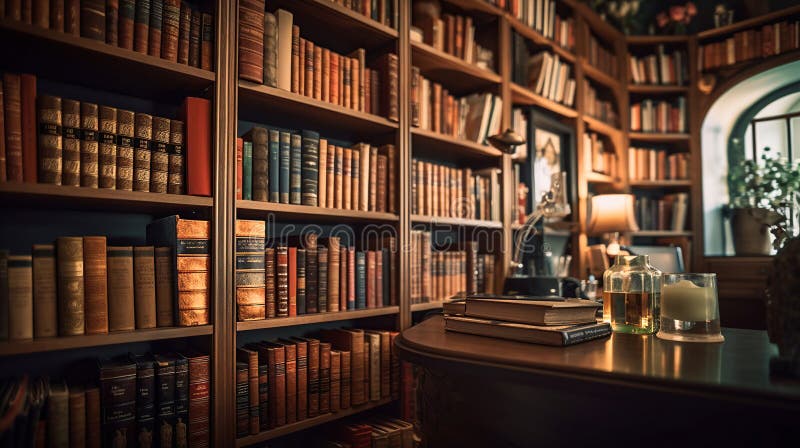 Library with Bookcases. Many Different Books on the Shelves Stock ...