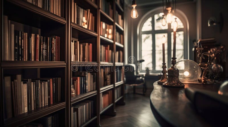 Library with Bookcases. Many Different Books on the Shelves Stock ...
