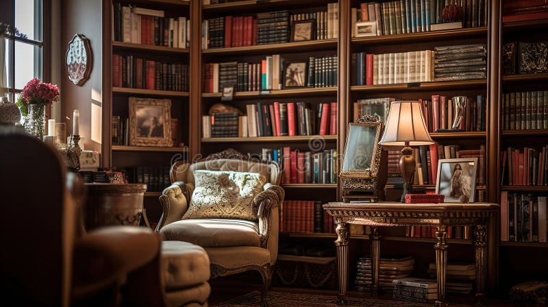 Library with Bookcases. Many Different Books on the Shelves Stock ...