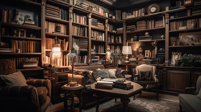 Library with Bookcases. Many Different Books on the Shelves Stock ...