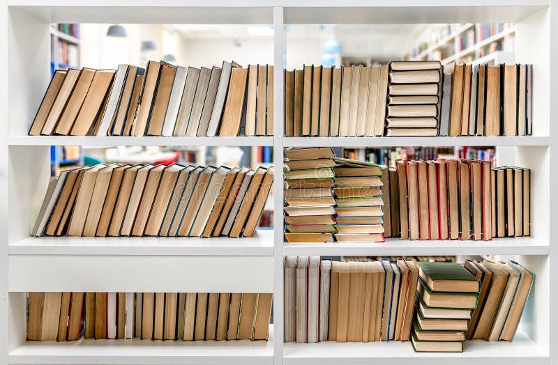 Library with Bookcases. Many Different Books on the Shelves. Large ...