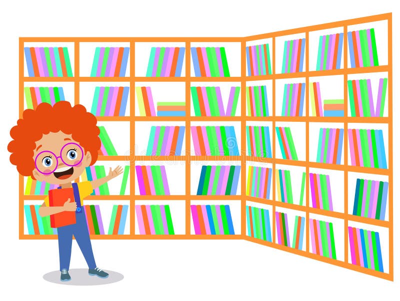 Library Books and Cute Kids Stock Illustration - Illustration of reader ...