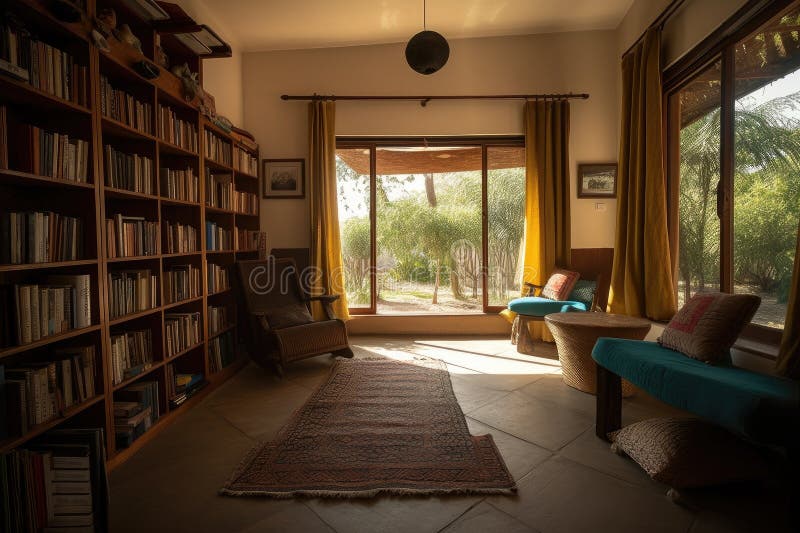 Library, with Books and Reading Materials on Shelves, Surrounded by ...