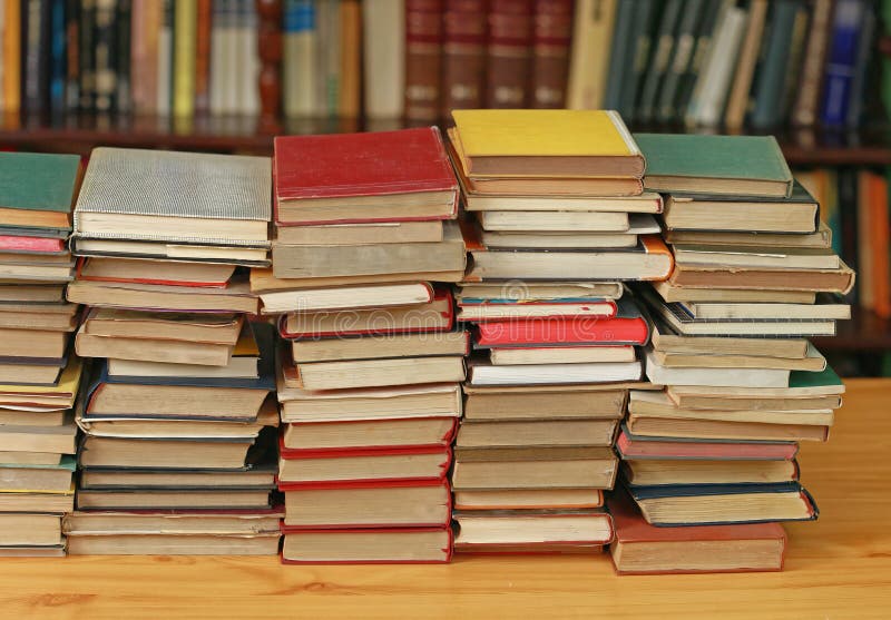 Library Books stock image. Image of stacked, table, desk - 128757383