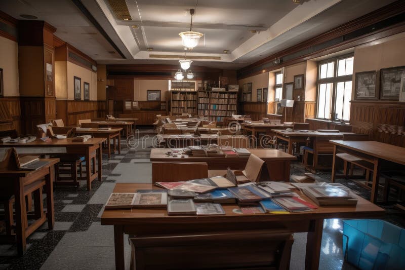 Library, with Books and Study Materials Spread Out on Tables, for ...