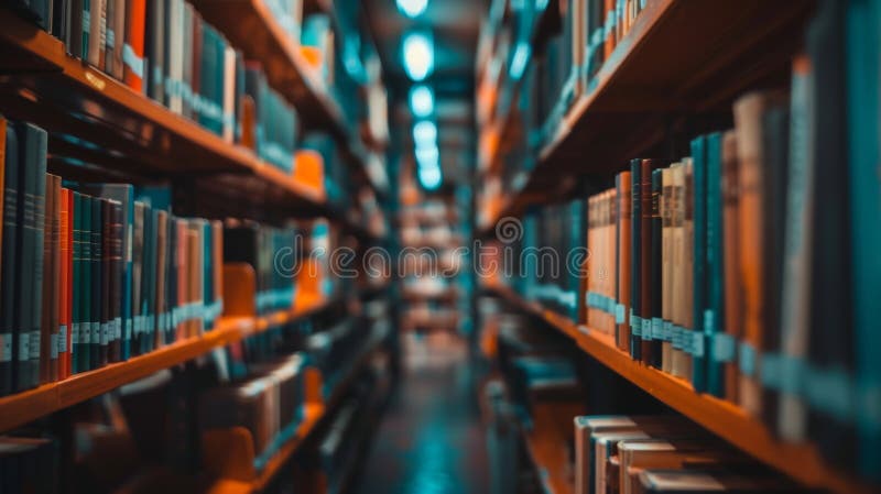 Library Bookshelf with Depth of Field and Cozy Lighting Stock Image ...