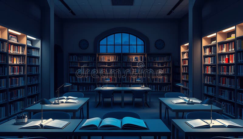 Library Bookshelves Interior Reading Space Generative AI Stock ...