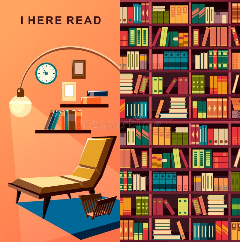 Library bookshelves wall stock vector. Illustration of archive - 107531108