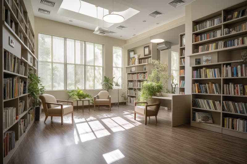 Library with Bookshelves and Natural Light, Creating Warm and Inviting ...