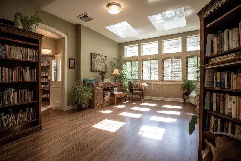 Library with Bookshelves and Natural Light, Creating Warm and Inviting ...