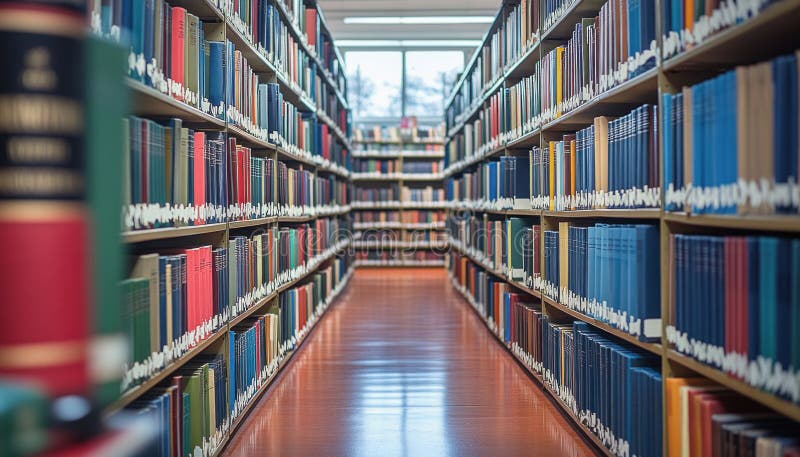 Library Bookshelves Standing in Row in Big Public Library Stock Image ...