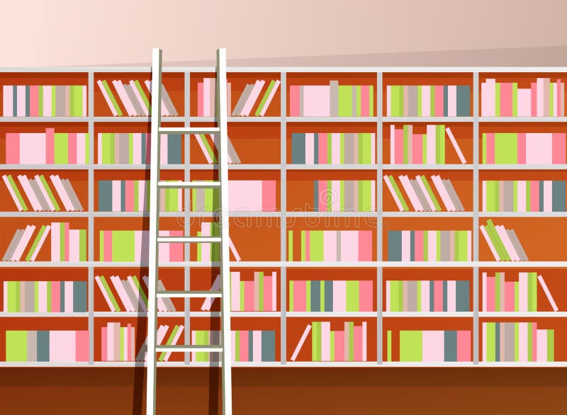 Library bookshelves wall stock vector. Illustration of archive - 107531108