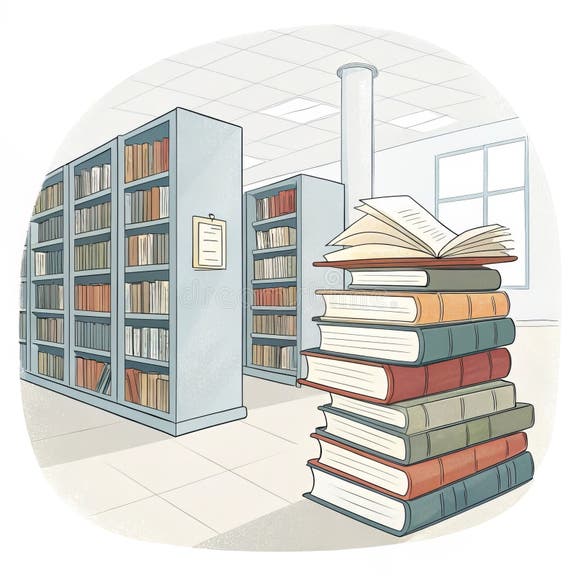 Library Bookstack Illustration Bookshelf Interior Scene, Digital ...