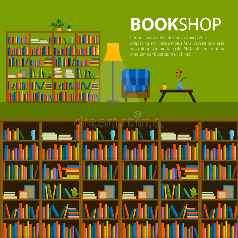 Library, Bookstore - Seamless Pattern with Books on Bookshelves. Stock ...