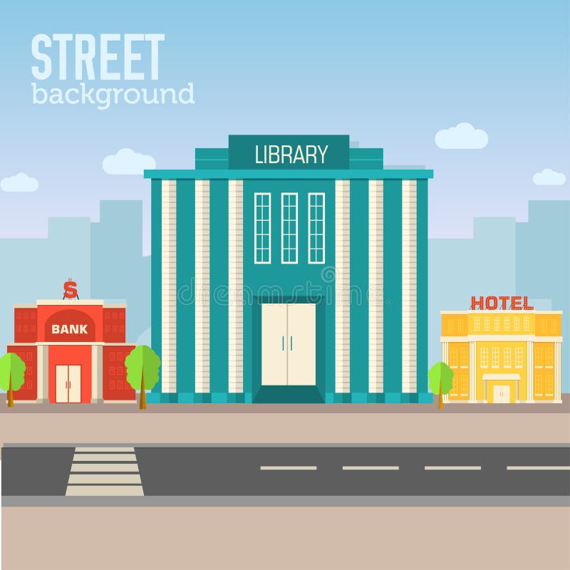 Library Building in City Space with Road on Flat Stock Vector ...