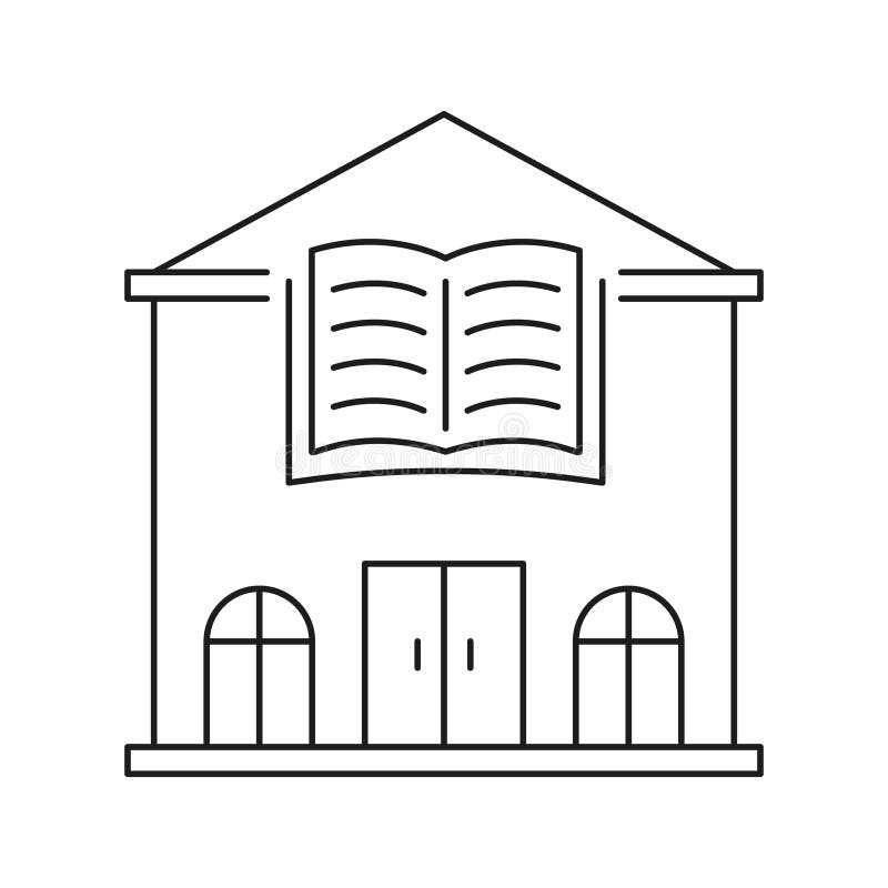 Library Building with Open Book Line Icon. Knowledge, Education, and ...